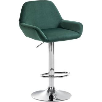 Clp Tabouret de bar Braga Velours avec pied en m&eacute;tal r&eacute;glable et pivotant Vert fonc&eacute; Chrome