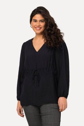 Ulla Popken Druckbluse Bluse Struktur Tunnelzug V-Ausschnitt Langarm