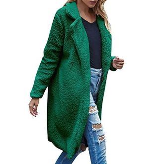 Generic Manteau en laine dagneau &agrave; manches longues pour femme - Couleur unie - Longueur moyenne, Vert, XXL