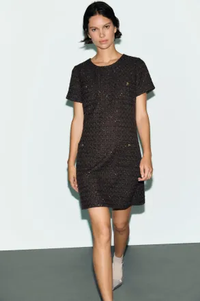 Gerard Darel Robe en tweed &agrave; lurex &agrave; sequins - CARY - Marron