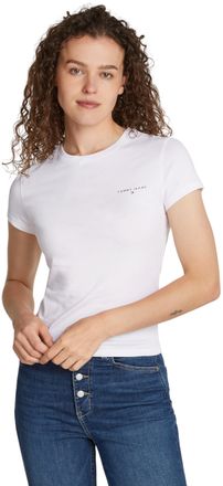 Tommy Jeans Damen T-Shirt Kurzarm Slim Fit Linear Rundhalsausschnitt, Wei&szlig; (White), XS