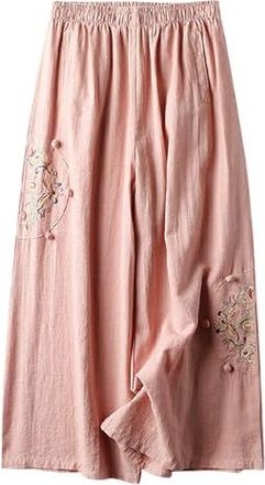 ORANDESIGNE Pantalon Femme Été Coton Lin 7/8 Pantalons Fluide Large Taille Haute Elastique Décontractée Pantacourt Couleur Unie Ample Léger Sport Longueur Pants a