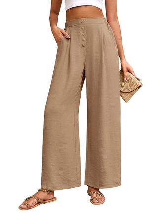 Heekpek TOMEEK Hose Damen Sommer Hight Waist Leichte Sommerhose Weites Bein Freizeithose Bequeme Elegante Lockere Gerade Damen Hosen mit Taschen Knopfleiste(K