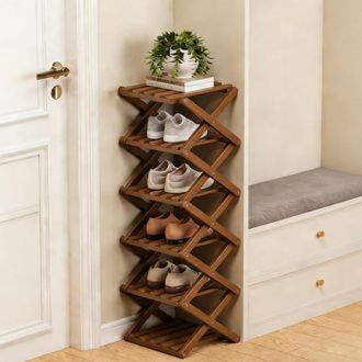 Generic 9-St&ouml;Ckiges Bambus-Schuhregal, Faltbar, Vertikal Zusammenklappbar, Platzsparend, Robust und Stabil, Leicht Zu Reinigen, for Eingangsbereich, Kleidersc