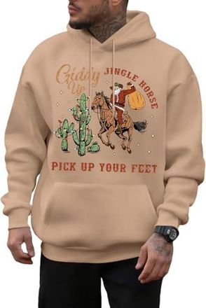 Generic Sweat &agrave; capuche de No&euml;l pour homme | Cowboy Santa Oversize - Sweat &agrave; capuche &agrave; manches longues pour lautomne | pour v&ecirc;tements de rue, kaki, XXL