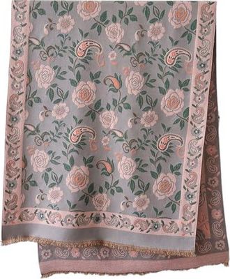 GFM Ch&acirc;le Automne Hiver Motif Fleurs Roses Femmes - Texture Cachemire Chaud (FRLSHL-MM), gris, L