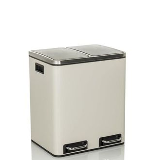 hjh OFFICE Poubelle 2x15L Clean IX Système de tri des déchets avec 2 Compartiments, Poubelle à pédale avec Softclose, Métal Beige