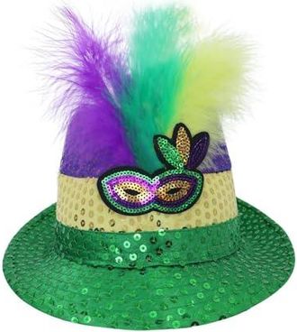 Generic Chapeau &agrave; paillettes pour homme et femme - Multicolore - Paillettes - Dr&ocirc;le avec plume - Casquette brillante - Unisexe - Hip-hop - Disco - Pour carnav