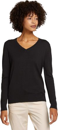 Tom Tailor Damen Basic Pullover mit V-Ausschnitt 1028764, 14482 - Deep Black, XXS