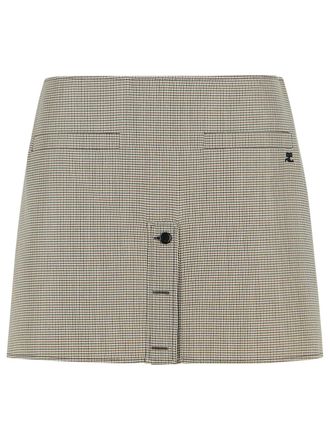 Courr&egrave;ges Mini-jupe en laine m&eacute;lang&eacute;e beige Courr&egrave;ges