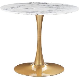 Beliani Beliani - Table de salle &agrave; manger ronde 90 cm - MDF effet marbre blanc - Base en m&eacute;tal - Pour 4 personnes - Style moderne