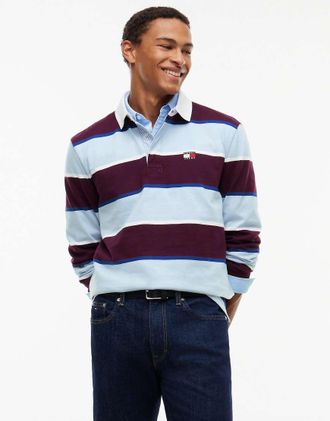 Tommy Jeans chemise rugby ample &agrave; badge et rayures calypso berry-VIOLET