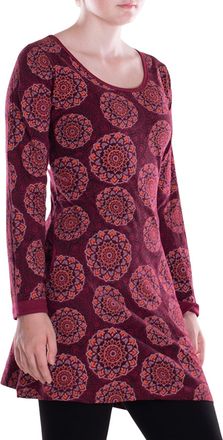 vishes Damen leichtes Langarmshirt-Kleid in Dunkelrot | Gr&ouml;&szlig;e S (34-36) | Handgefertigt aus 100% Baumwolle | Ideal f&uuml;r Fr&uuml;hling, Sommer & Herbst | Nachhaltig