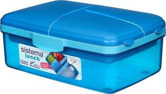 Sistema Slimline Quaddie Brotdose Kinder mit Fächern | 1,5 l | stapelbare und luftdichte Lunchbox mit Deckel | BPA-frei | blaugrün