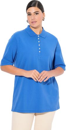 Ulla Popken Damen große Größen Übergrößen Plus Size Poloshirt, Piqué, Polokragen, Samt-Knopfleiste, Halbarm
