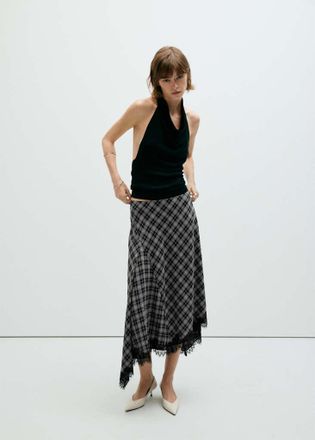 Mango Jupe midi fluide &agrave; carreaux noir - Femme - 32 - MANGO