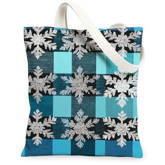 Generic Sacs fourre-tout en toile de flocon de neige, motif givr&eacute; &eacute;l&eacute;gant, sacs d&eacute;picerie r&eacute;utilisables, vintage chic, l&eacute;gers et lavables, bleu, 13x15 Inch
