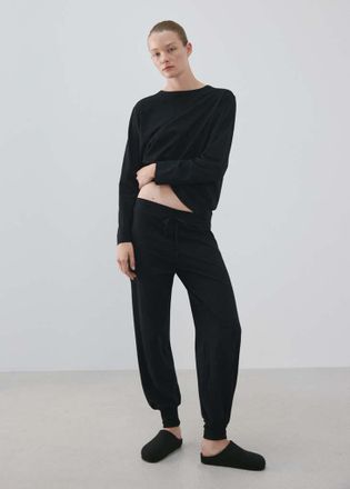 Mango Pyjama deux pi&egrave;ces coton uni noir - Femme - S - MANGO