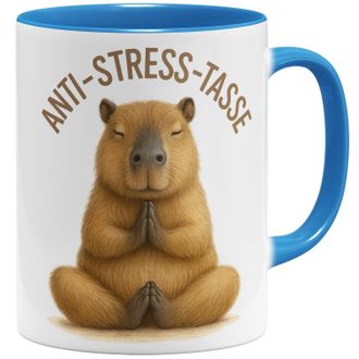 OM3 Capybara Anti-Stress Kaffee-Tasse mit Spruch - Lustige Keramiktasse mit meditierendem Wasserschwein - Keramik Becher - 325ml - Beidseitig Bedruckt - H