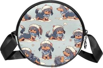 Generic Sac &agrave; bandouli&egrave;re circulaire pour femme, petit chien, sac &agrave; bandouli&egrave;re avec fermeture &eacute;clair, bretelles r&eacute;glables, sac &agrave; main rond d&eacute;contract&eacute; pour f