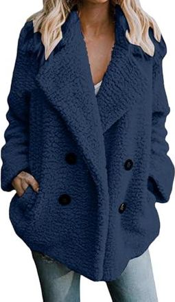 Generic Veste polaire en peluche pour femme - Haut à capuche pour femme - Cardigan dhiver surdimensionné à manches longues - Revers double face - Style décont