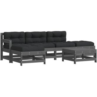 vidaXL Salon de jardin 6 pcs avec coussins gris bois massif vidaXL
