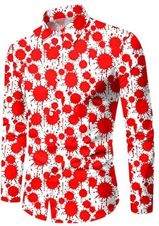 Generic Chemise dhalloween pour Homme avec Empreinte de Main de Sang personnalis&eacute;e personnalis&eacute;e Festive effray&eacute;e Long Sleeve Chemise ray&eacute;e pour Homme Imprim&eacute;