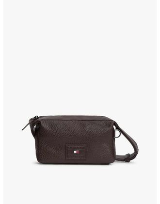 Tommy Hilfiger Leder-Kameratasche zum Umh&auml;ngen in Dunkelbraun mit Logo