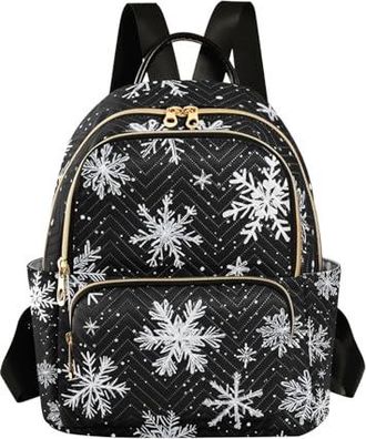 Mnsruu Mini sac à dos pour femme, flocons de neige blancs, noir, petit sac à dos tendance pour femme, sac à dos décontracté, Multi672, M