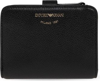 Emporio Armani Femme, Accessoires, Noir, Taille: ONE Size Portefeuille bi-fold en cuir foulonn&eacute;
