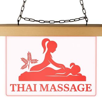 Indigos UG LED Lampen - Thai-Massage - graviert - Leuchtschild 26x20 cm zum H&auml;ngen an Wand oder Scheibe - Schild beleuchtet f&uuml;r B&uuml;ro Laden Praxis Studio Schaufen