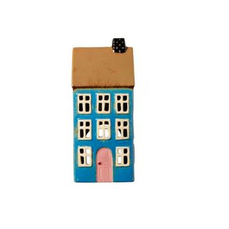 Ib Laursen Haus f/Teelicht Nyhavn blau m/Hellrosa T&uuml;r B: 7,5 H: 23,5 L: 10