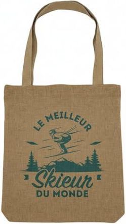 Fabulous Sac Shopping Tote Bag Aspect Lin - Le Meilleur Skieur du Monde Montagne Sport Hiver Vacances - Sac de Courses Toile Epaisse 360g Beige Naturel Cabas P