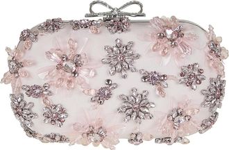 Self Portrait Femme, Sacs, Rose, Taille: ONE Size Pochette en satin avec fleurs et cristaux