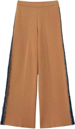 Twinset Pantalon en maille avec finition denim - Femme - Pantalons - Beige - Taille: 38 FR