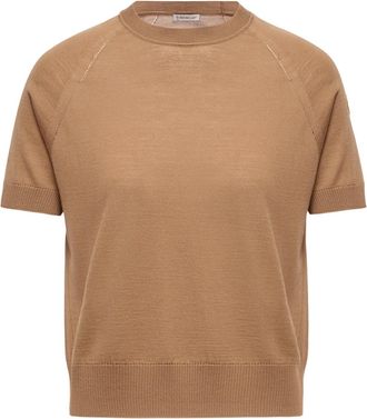 Moncler Moncler Pull En Laine &Agrave; Manches Courtes, Femme, Marron, Taille: Xl