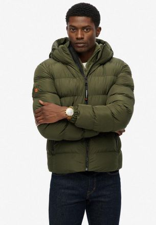 Superdry Steppjacke HOODED SPORTS PUFFER JACKET Kunstfaser, relaxed fit