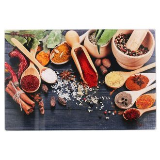 MamboCat Schneidebrett aus geh&auml;rtetem Glas mit Gew&uuml;rz-Dekor I (LxB) 30x20 cm I Kratzfest & hygienisch I Glas Servierplatte f&uuml;r Fleisch, Fisch, Gem&uuml;se & Obst mi