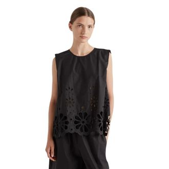 Meimeij Femme, Tops, Noir, Taille: 44 FR Blusa girocollo orlo smerlato in sangallo