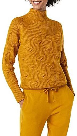 Amazon Essentials Pull torsadé Doux au Toucher à col cheminée pour Femme, Marron Tabac, Taille M