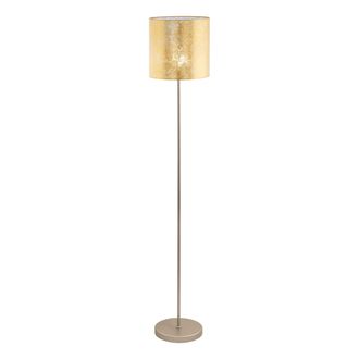 Eglo Stehlampe Viserbella, Vintage Stehleuchte, Standleuchte aus Stahl und Textil, Wohnzimmerlampe in Champagner, Gold, Lampe mit Tritt-Schalter, E27 Fassu