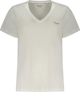 Pepe Jeans London Femme, Tops, Blanc, Taille: 42 FR T-shirt &agrave; manches courtes et col en V