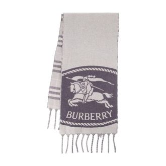 Burberry Equestrian Logo-Print Cashmere Scarf - Gray