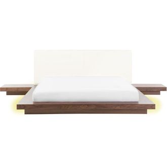 Beliani Beliani - Lit Double Japonais 160 x 200 cm en mdf Blanc et Marron &agrave; Tables de Chevet et led Zen