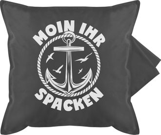Shirtracer Kissenbezug - Statement Kissen Sprüchen - Moin ihr Spacken mit Anker I - 50 x 50 cm - Grau - strandkorbkissen kissenhülle sprüche spruch spacke kissen