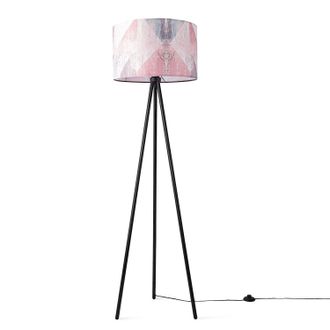 Paco Home Stehlampe Wohnzimmer Modern E27 Leselampe Stehleuchte Stativ Retro Lampenschirm Stoff Geometrisch Mit Stecker, Farbe:Design 5 (Ø45,5 cm), Leuchtenart/