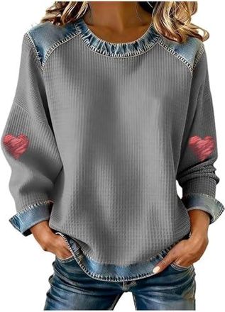 Generic Sweat-shirt &agrave; manches longues en tricot patchwork pour la Saint-Valentin pour femme - Haut &agrave; manches longues - Chemises graphiques damour - Pull d&eacute;con