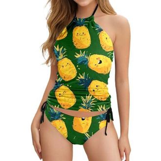 Generic Maillot de bain tankini push-up pour femme - S&eacute;chage rapide - Taille haute - Deux pi&egrave;ces - Maillot de bain vintage d&eacute;t&eacute;, Vert, XXL