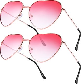 Boao 2 Paar Herz Sonnenbrille Herzbrille Rosa Herzform Sonnenbrille Damen Hippie Brille Damen Hippie Sonnenbrille Herz Brille Hippie Rosarote Brille für 60