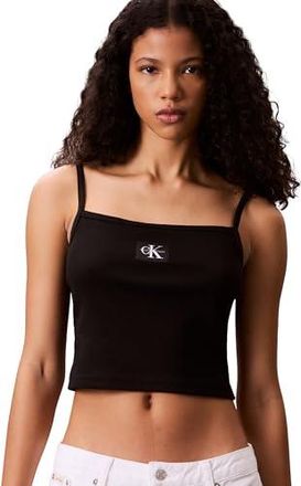 Calvin Klein Débardeur Femme Woven Label Cami Côtelé, Noir (Black), M